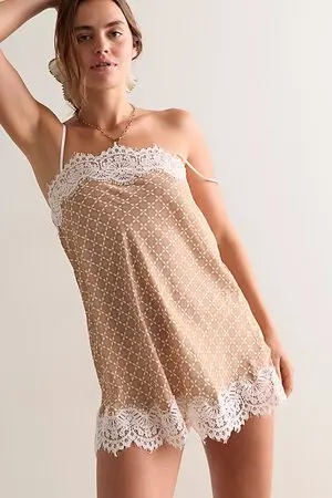 Free People Up To Something Mini Slip Dress - Ivory Combo