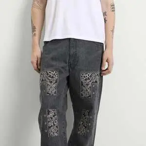 NOMARHYTHM TEXTILE Bandana Embroidery Denim Jeans