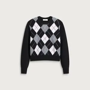 DUNST Argyle Crew Neck Sweater - Black
