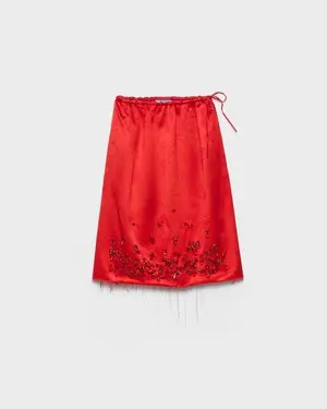 Prada Satin Skirt With Embroidery - Red