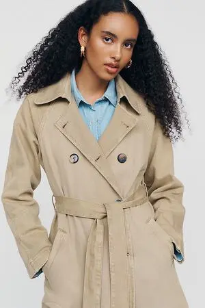 PILCRO 100% Cotton Double-breasted Trench Coat Jacket