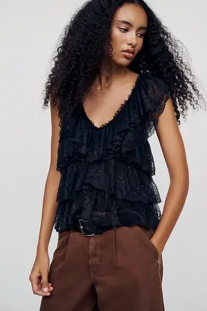 Anthropologie Tiered Lace Top - Black