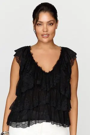 Anthropologie Tiered Lace Top - Black