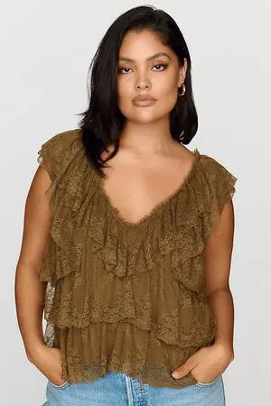 Anthropologie Tiered Lace Top - Green
