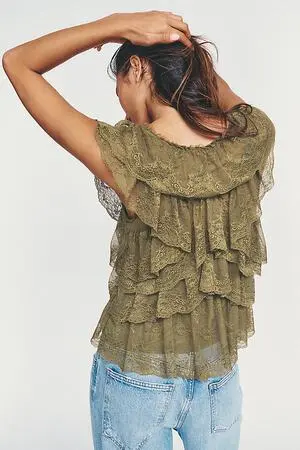 Anthropologie Tiered Lace Top - Green