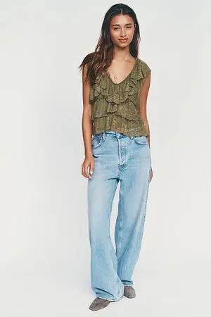 Anthropologie Tiered Lace Top - Green