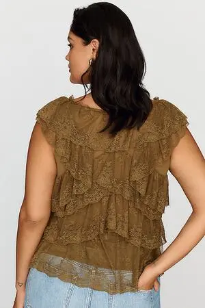 Anthropologie Tiered Lace Top - Green
