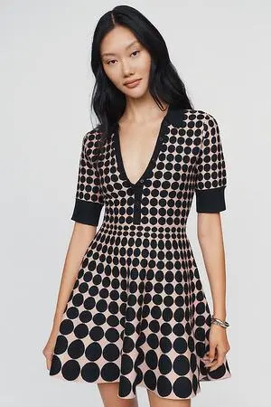 Maeve Polo Knit Mi Dress - Black Dot