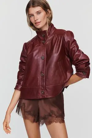 Anthropologie Leather Swing Jacket - Wine