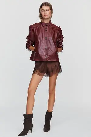 Anthropologie Leather Swing Jacket - Wine