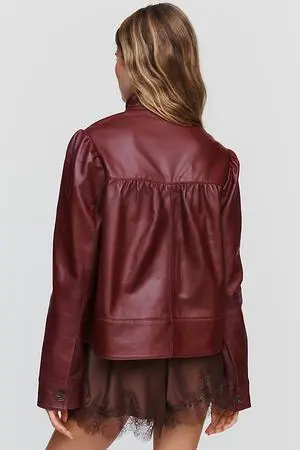 Anthropologie Leather Swing Jacket - Wine