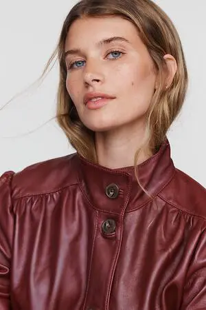 Anthropologie Leather Swing Jacket - Wine