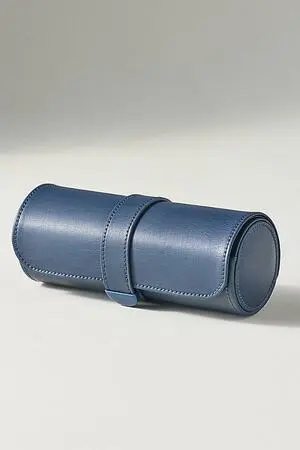 Wolf Earth Travel Leather Triple Watch Roll - Midnight Blue