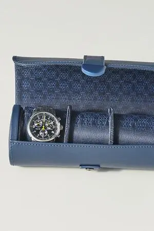 Wolf Earth Travel Leather Triple Watch Roll - Midnight Blue