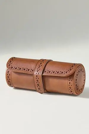 Wolf 1843 Brogue Travel Triple Watch Roll - Cognac