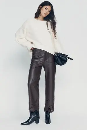 Maeve Cutout Faux-leather Cropped Trousers Pants - Brown