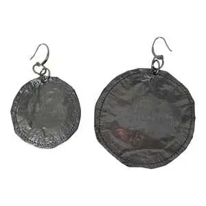 ROMER MILLINERY Metallic Silk Coin Earings Assymentrical Steel
