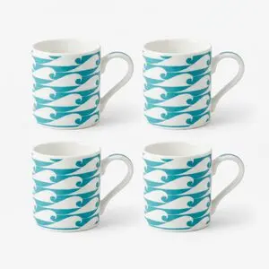 THE CORNISH SURFER Cornish Fine Bone China Espresso Mugs - White/blue