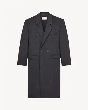 Saint Laurent Coat In Double-face Brushed Wool Felt - Anthracite