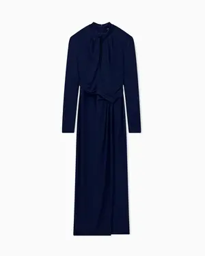 Giorgio Armani Long-sleeved Viscose Jersey Dress With Front Knot - Blue