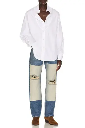 MAISON MARGIELA Cut-out Straight-leg Denim Trousers - Medium Blue