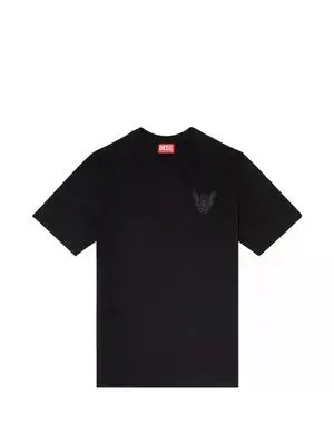 DIESEL® Cotton T-shirt With Chest Logo Motif - Black