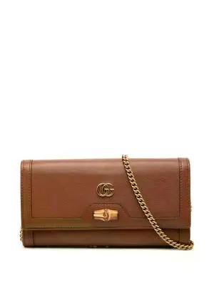 Gucci Calfskin Bamboo Diana Wallet On Chain Crossbody Bag - Brown