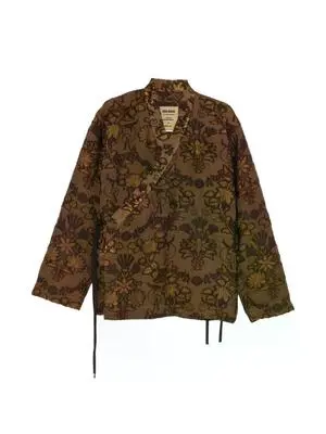 UMA WANG Floral-jacquard Wrap Shirt - Brown