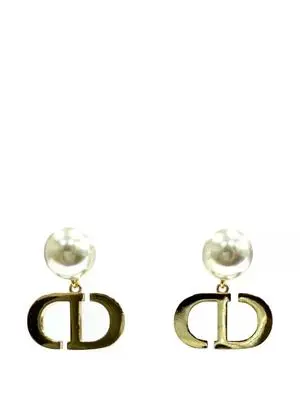 Dior Tone Faux Pearl Cd Logo Earrings - Gold