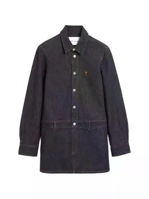 AMI Paris Cotton Denim Shirt Dress With De Coeur - Blue