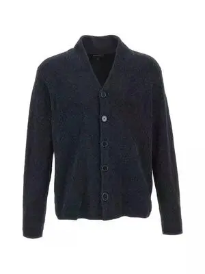 Emporio Armani Cardigan In A Virgin Wool-blend With Fancy Rib Details - Blue