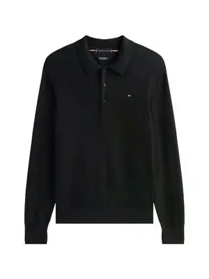 Tommy Hilfiger Logo-embroidered Long-sleeve Polo Shirt - Black