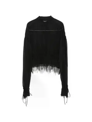 Isabel Benenato Lace-trimmed Button-up Blouse