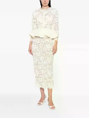 SELF-PORTRAIT Floral-lace Peplum Dress - Neutrals
