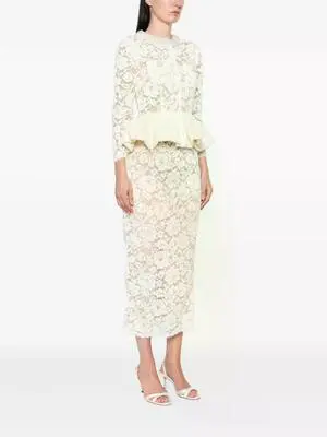 SELF-PORTRAIT Floral-lace Peplum Dress - Neutrals