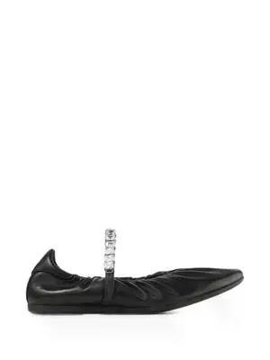 JIMMY CHOO Jade Soft Nappa Leather Ballerina Flats With Crystal Strap - Black