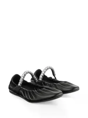JIMMY CHOO Jade Soft Nappa Leather Ballerina Flats With Crystal Strap - Black