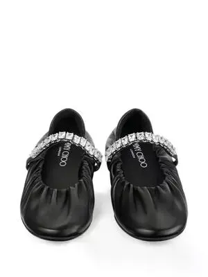 JIMMY CHOO Jade Soft Nappa Leather Ballerina Flats With Crystal Strap - Black