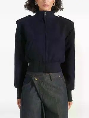 Manière De Voir Suede Layered-shoulder Cropped Bomber Jacket - Blue