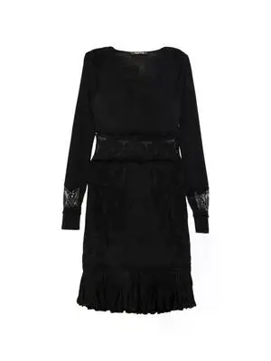 Roberto Cavalli Lace-panelled Ruffled Dress - Black