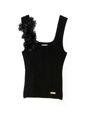Aje Pamela Flower Ribbed Tank - Black