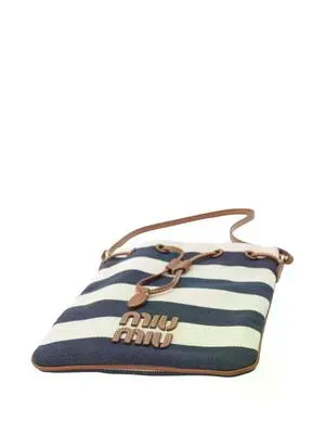 Miu Miu 2010-2026 Striped Canvas Logo Drawstring Handbag