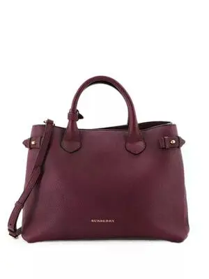 Burberry Banner Tote Leather And House Check Canvas Medium Satchel - Brown