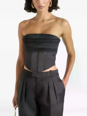 Manière De Voir Cora In Satin Pintuck Bandeau Corset Top - Black