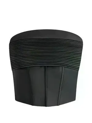 Manière De Voir Cora Satin Pintuck Bandeau Corset Top - Black