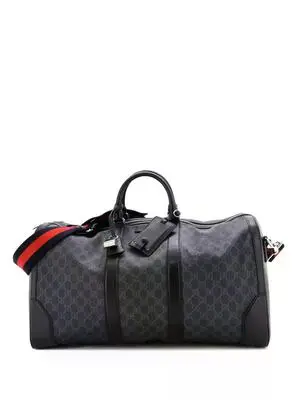 Gucci Convertible Duffle Bag Gg Coated Canvas Large Satchel - Black