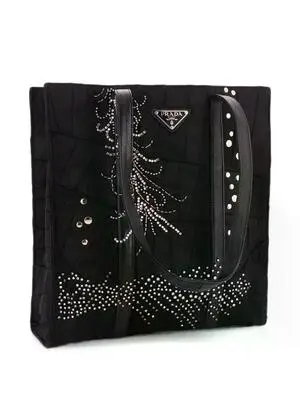 Prada Patchwork Shopping Embellished Re-nylon Medium Tote Bag