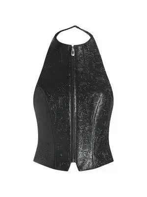 Manière De Voir Embossed-leather Halterneck Backless Top - Black