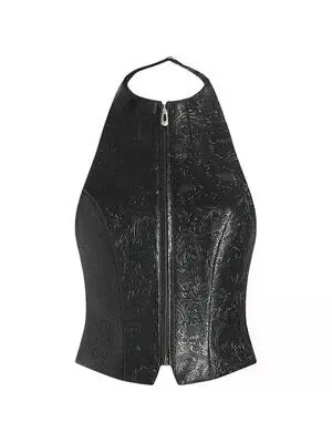 Manière De Voir Embossed-leather Halterneck Backless Top - Black
