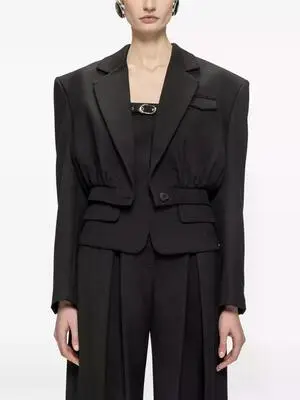 NISSA Cropped Gathered Blazer - Black